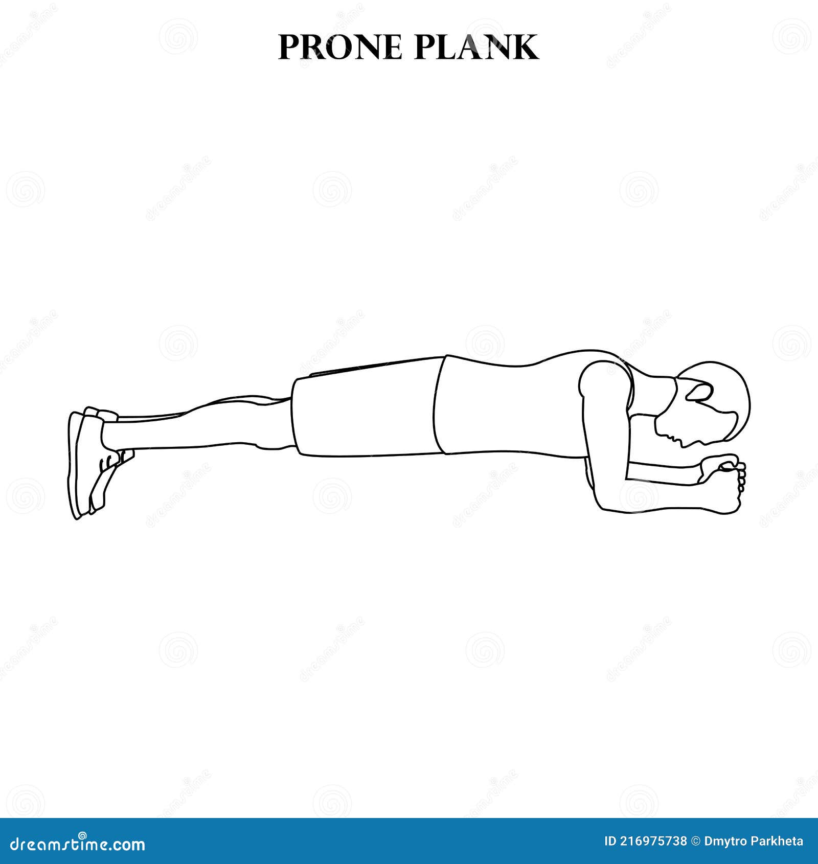Prone Plank Exercise Strength Workout Vector Illustration Outline ...