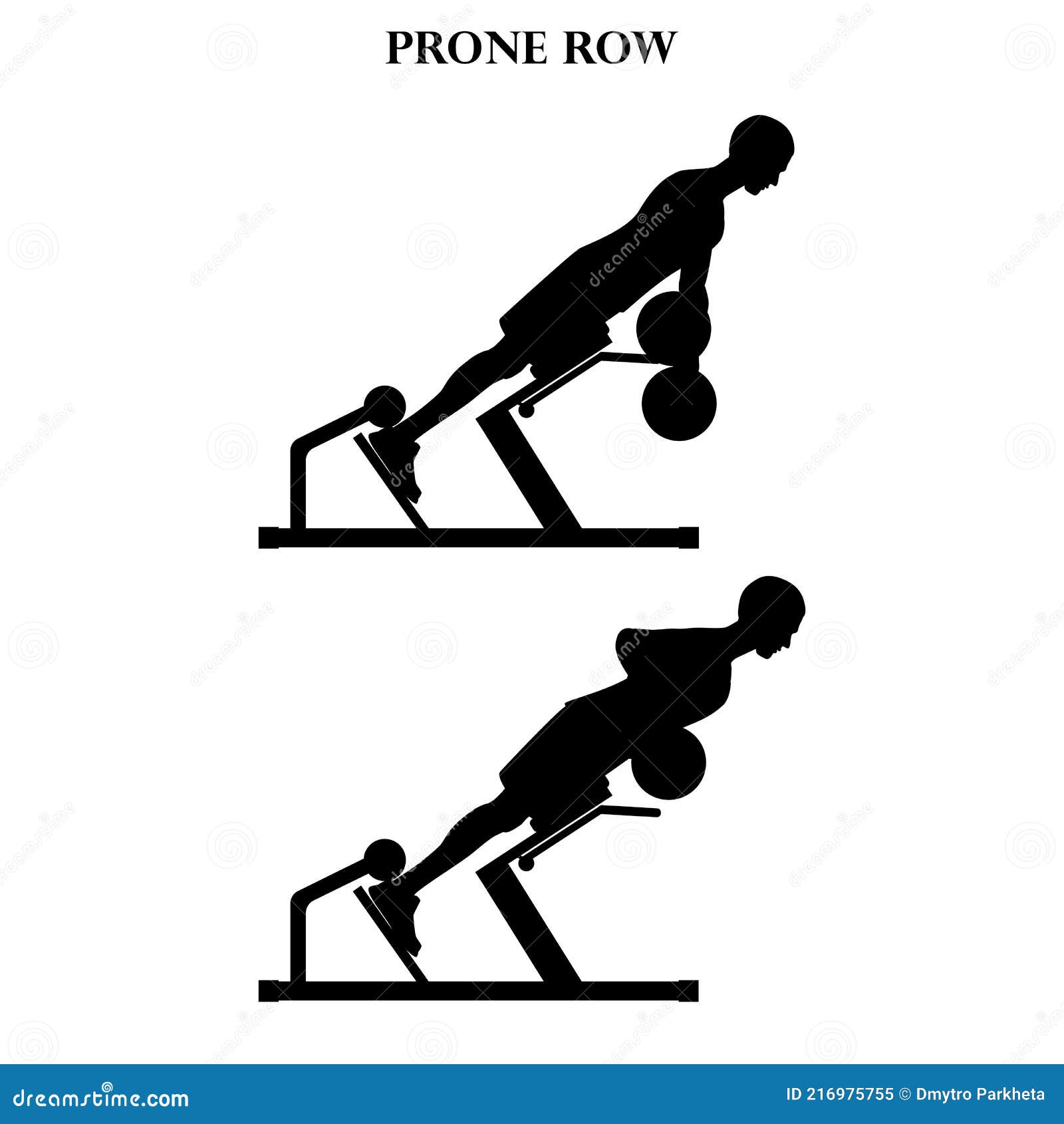 Prone Row Exercise Strength Workout Vector Illustration Silhouette ...
