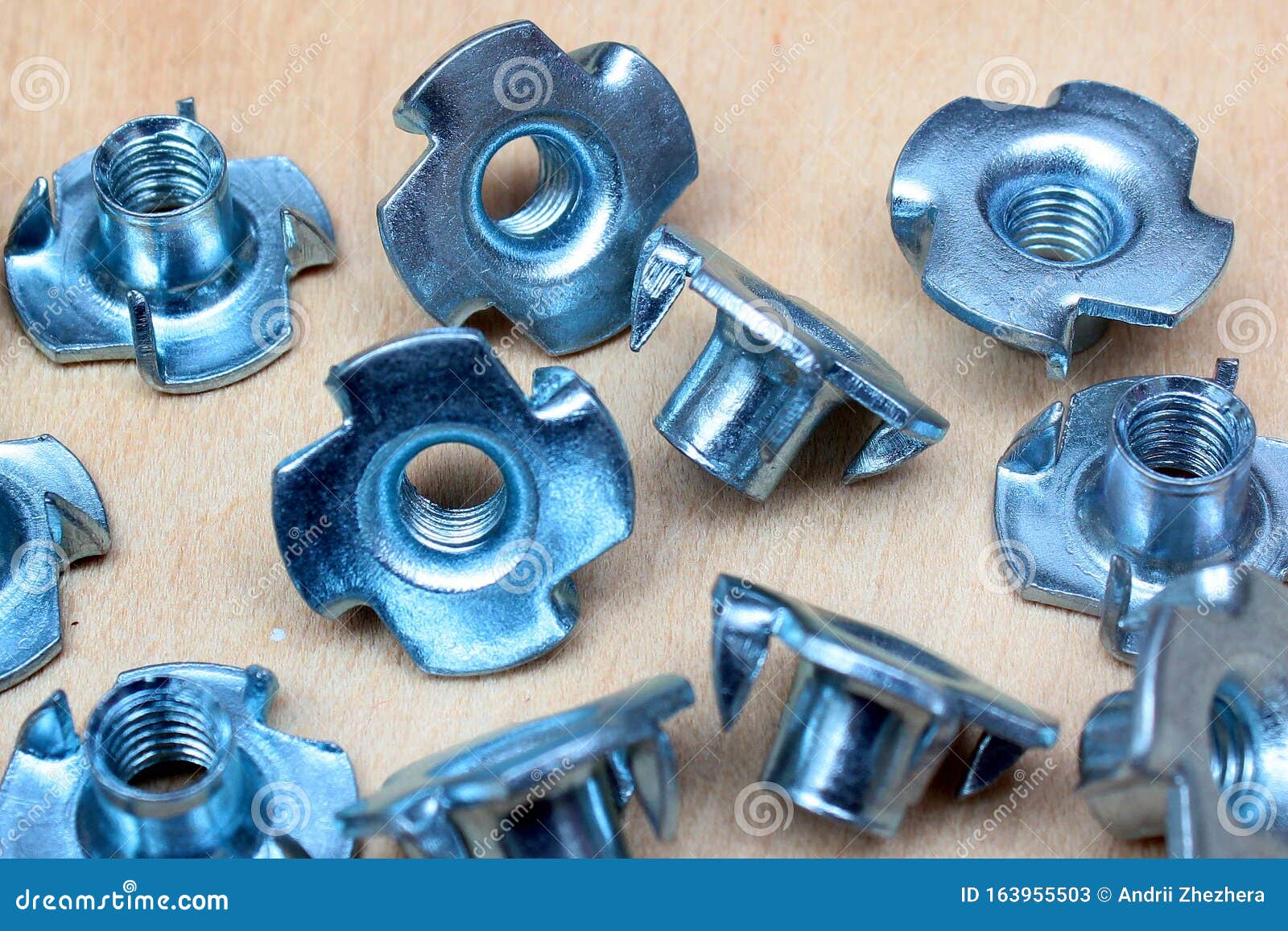 Pronged Tee Nuts for Wood. Steel Threaded Rivet Nuts Stock Image ...