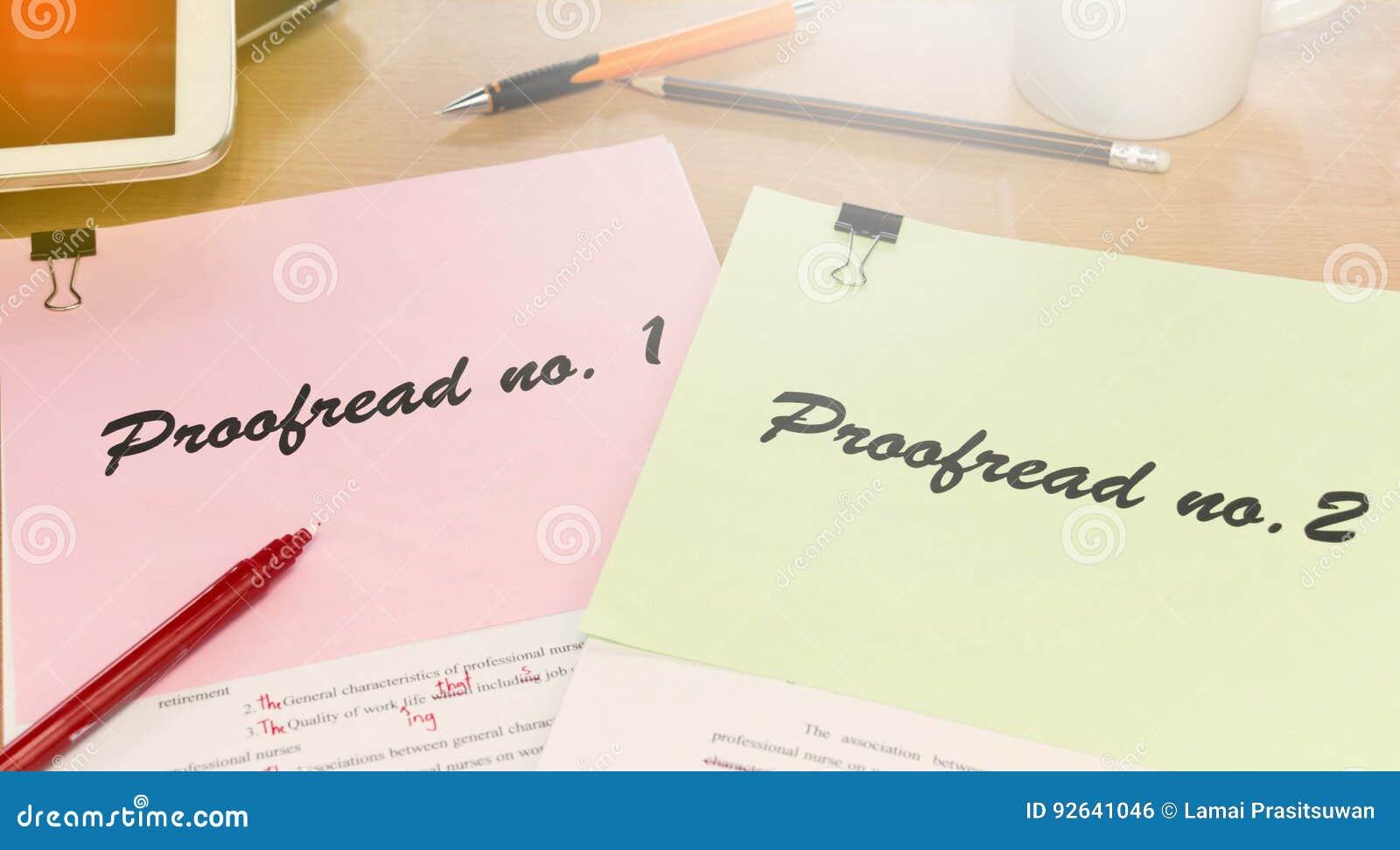 Proofreading Paper on Table Stock Photo - Image of edit, spelling: 92641046