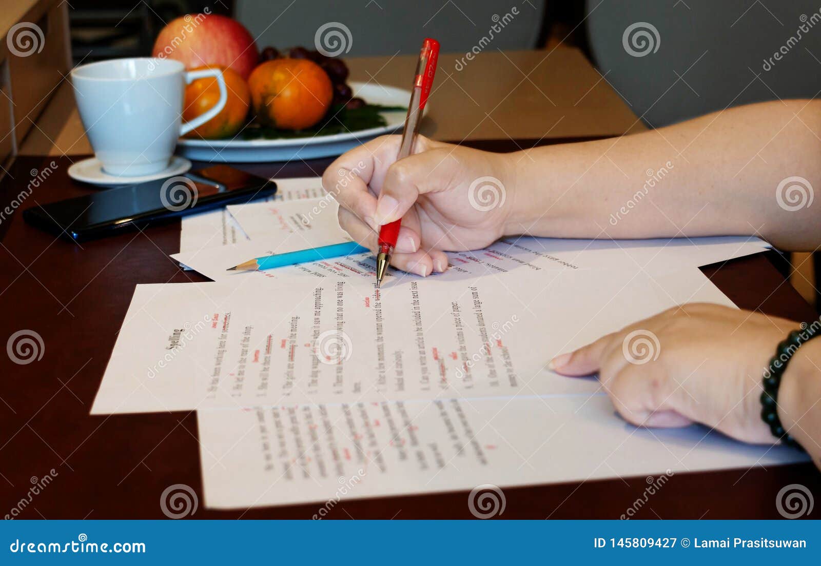 Proofreading Paper on Table Stock Image - Image of education ...