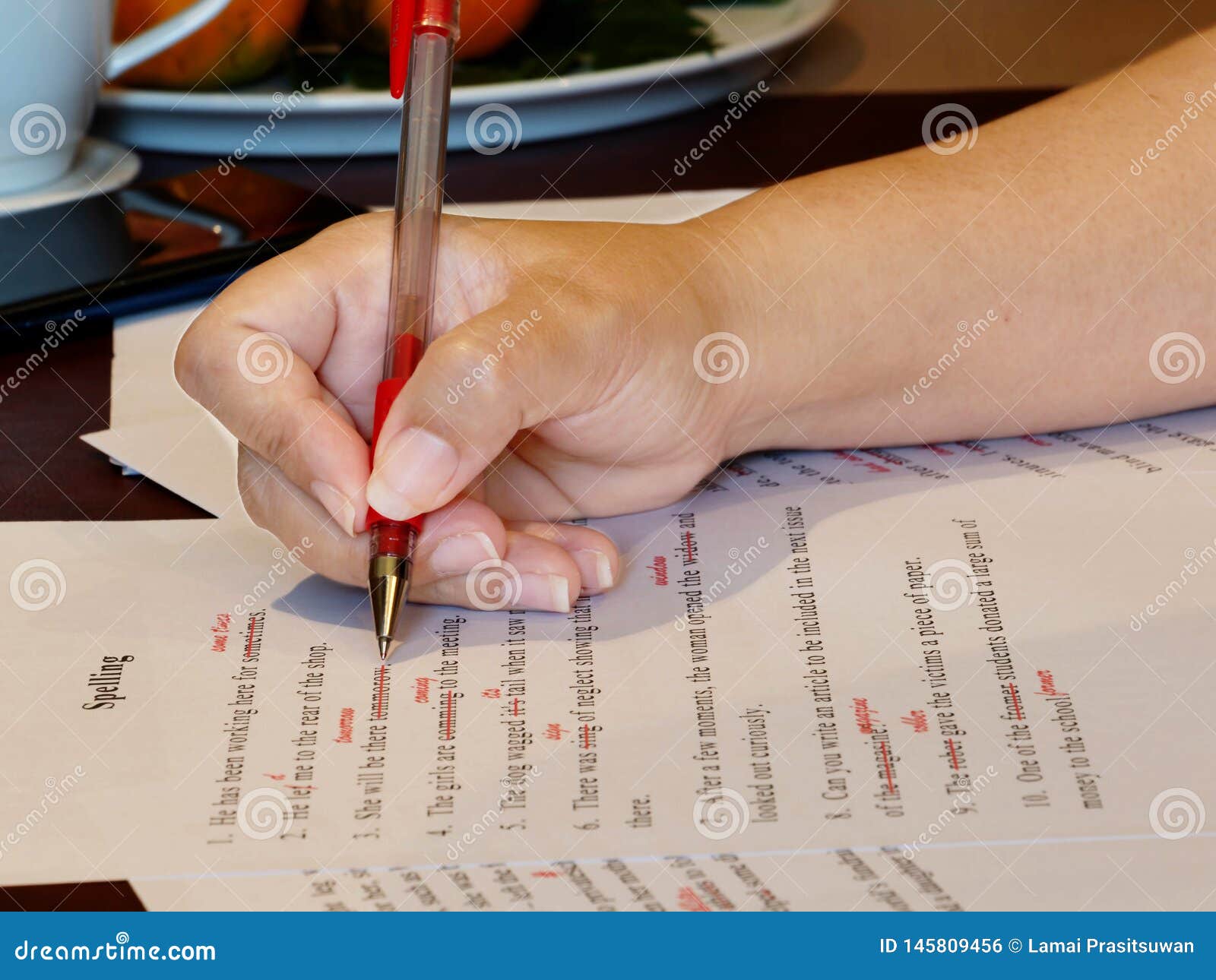Proofreading Paper on Table Stock Photo - Image of document, text ...