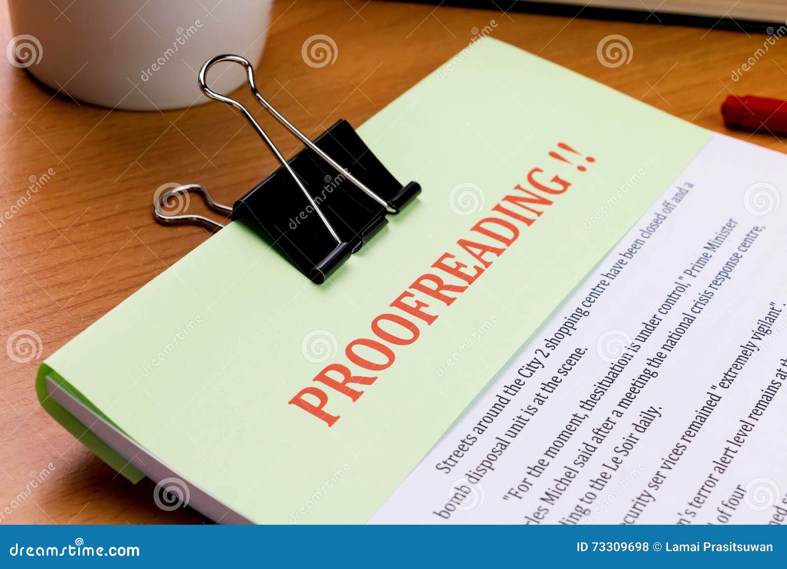 Proofreading Red Word on Green Sheet Stock Photo - Image of check, edit ...