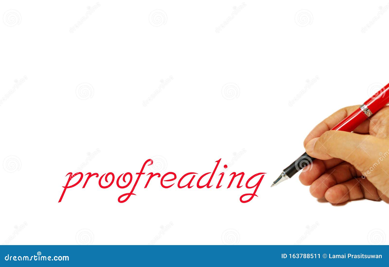 Proofreading Text on White with Hand Holding Red Pen Stock Image ...