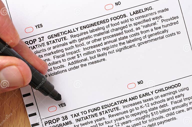Prop 37 on ballot stock photo. Image of foods, election - 27613636