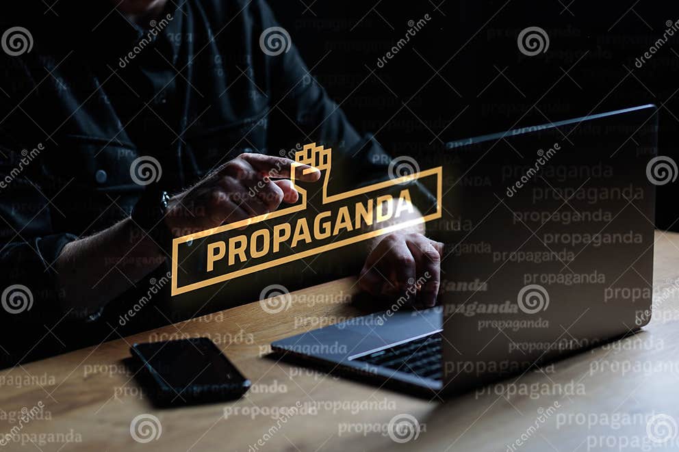 Propaganda Visual Concept. Man Points Finger at Propaganda Text Stock Image - Image of ...