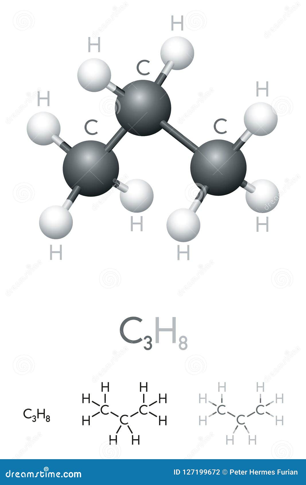 Propane, C3H8, Modèle De Molécule Et Formule Chimique Illustration de ...