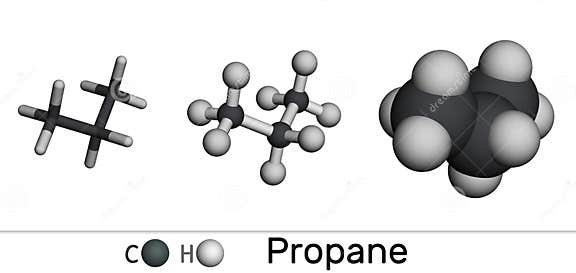 Propane C3H8 Molecule. Various 3D Molecular Models on a White ...