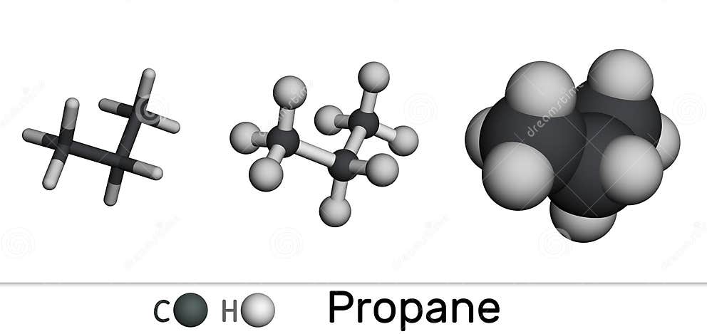 Propane C3H8 Molecule. Various 3D Molecular Models on a White ...