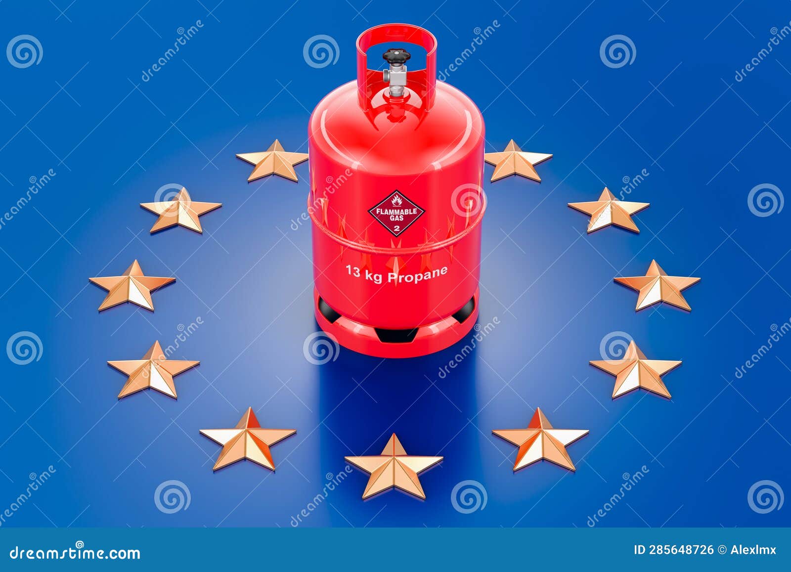 Propane Cylinder with Compressed Gas on the European Union Flag. 3D ...