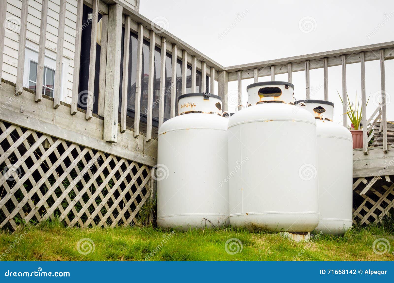 Propane Cylinders in a Garden on a Cloudy Day Stock Photo - Image of ...
