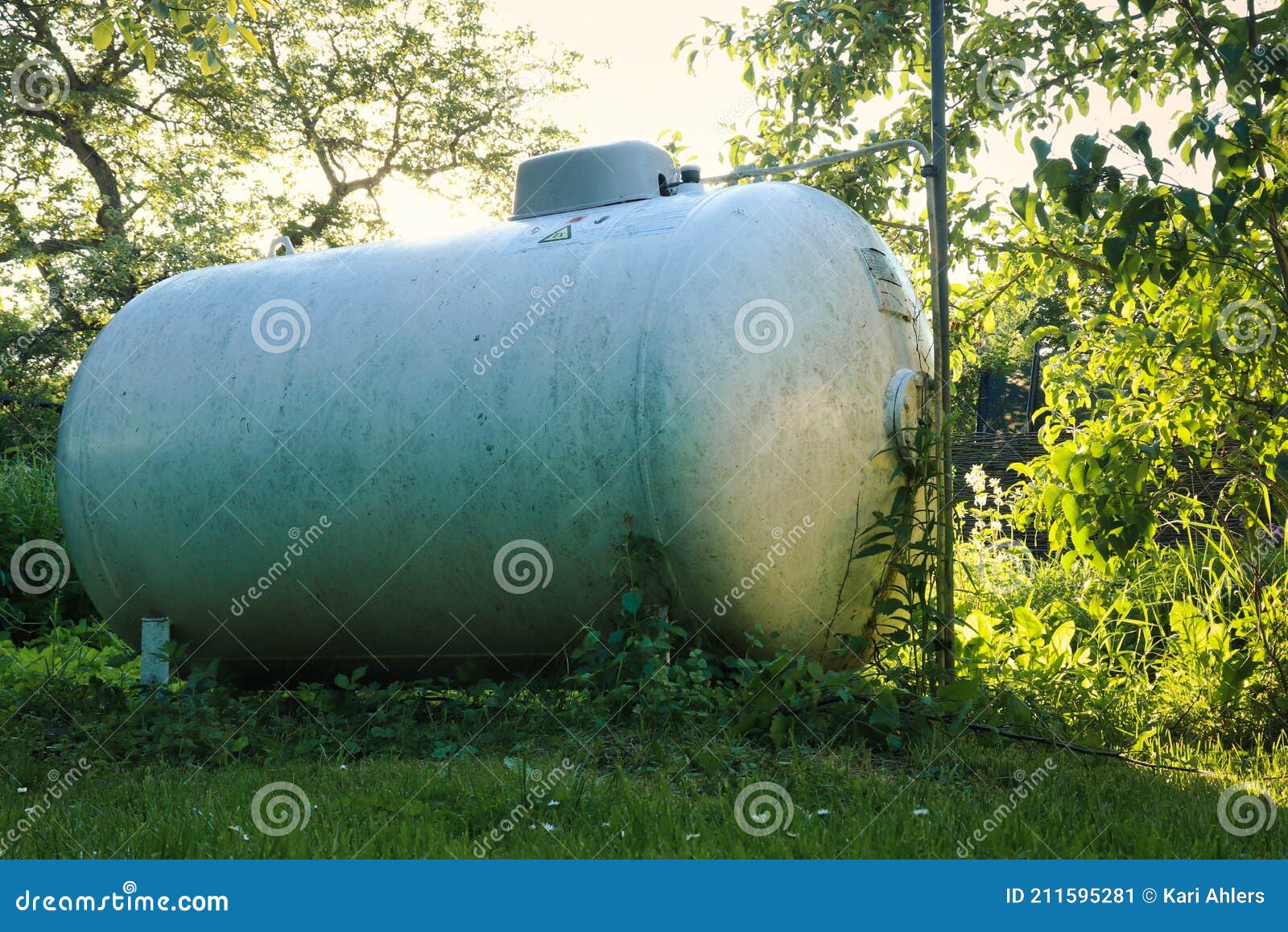 Propane tank in a backyard stock image. Image of energy - 211595281