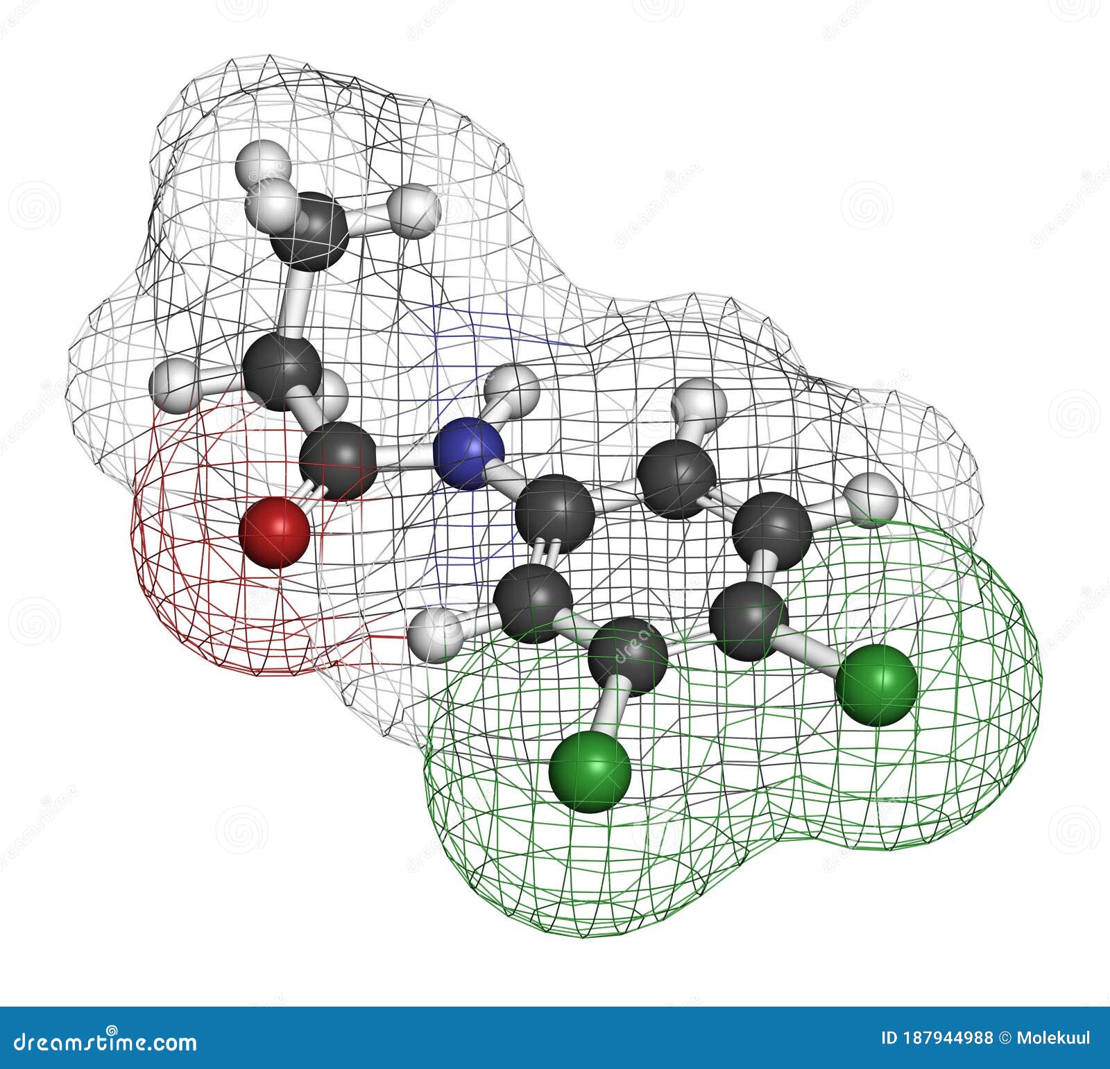 Propanil Herbicide Molecule. 3D Rendering. Atoms are Represented As ...