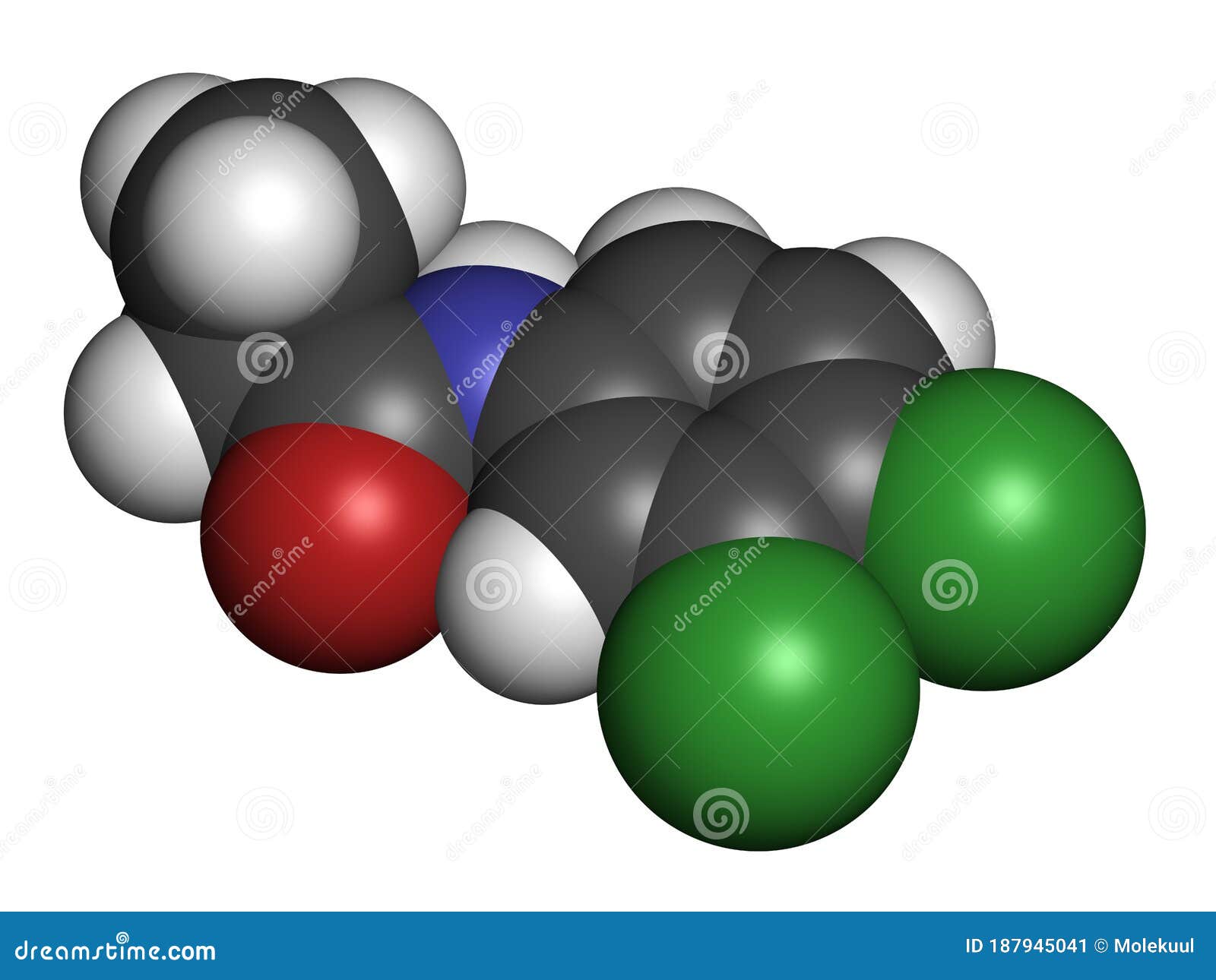 Propanil Herbicide Molecule. 3D Rendering. Atoms are Represented As ...