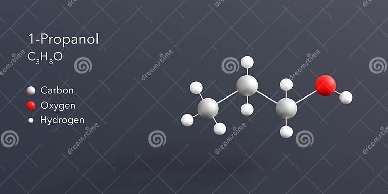 1-propanol Molecule 3d Rendering, Flat Molecular Structure with ...