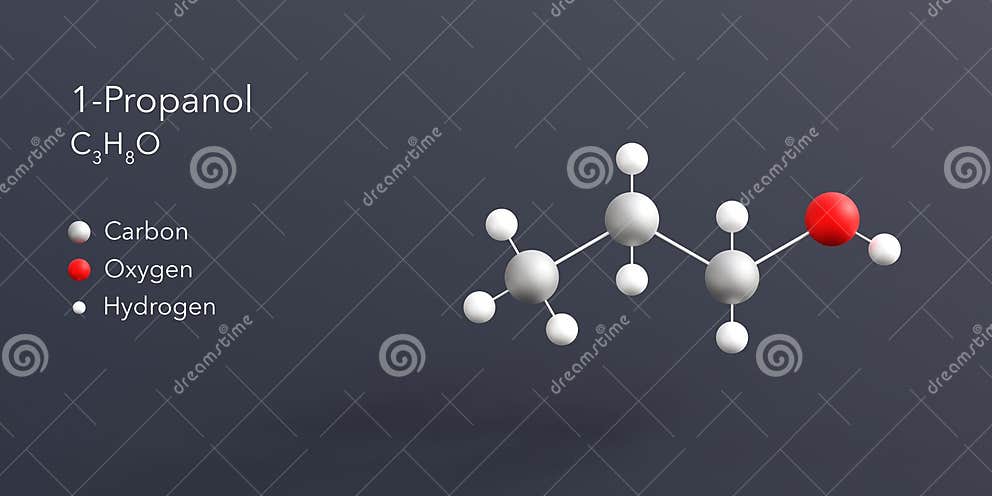 1-propanol Molecule 3d Rendering, Flat Molecular Structure with ...