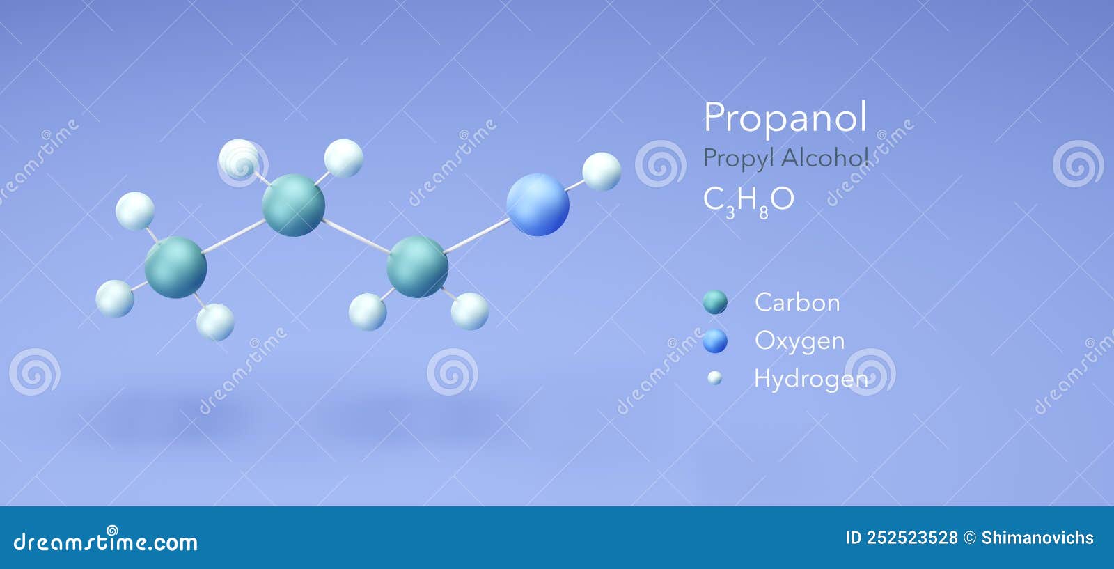Propanol, Propyl Alcohol. Molecular Structure 3d Rendering, Structural ...