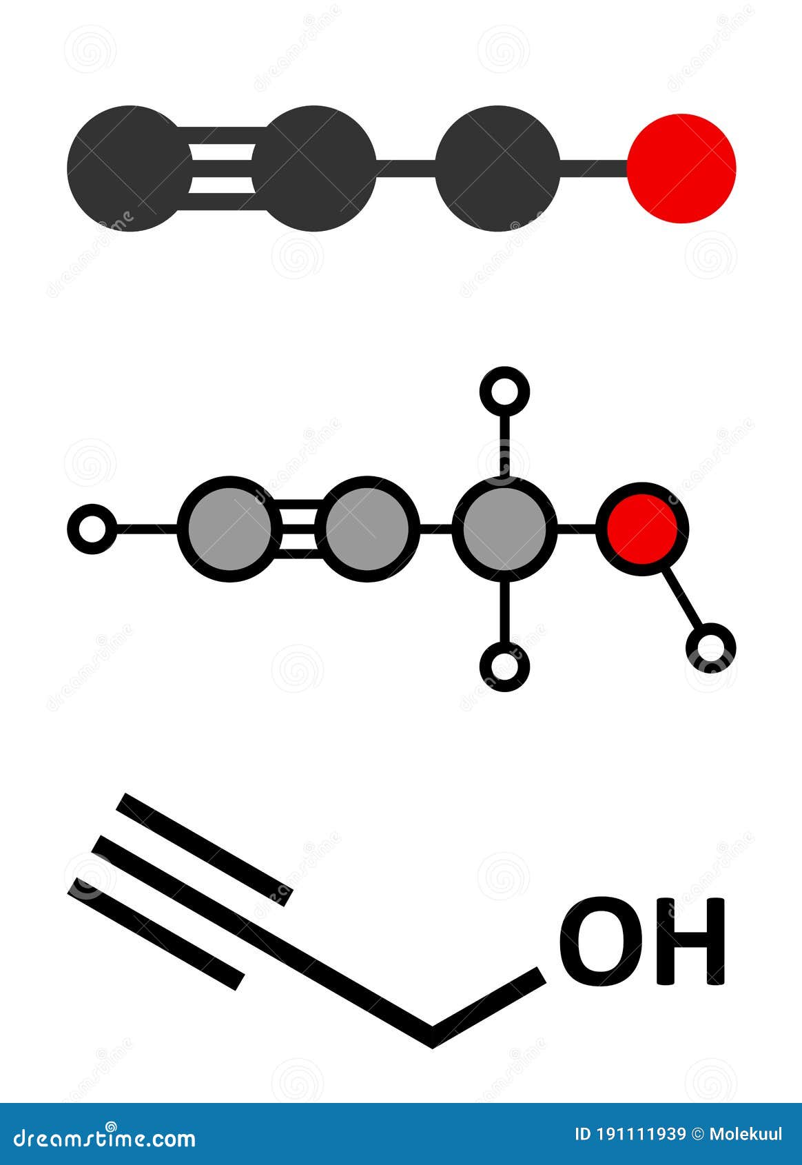 Propargyl alcohol molecule stock vector. Illustration of model - 191111939