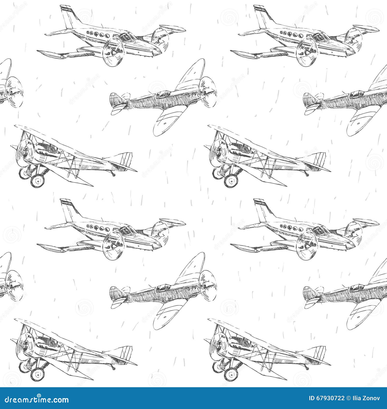 Propeller Airplanes Seamless Pattern Stock Vector - Illustration of ...