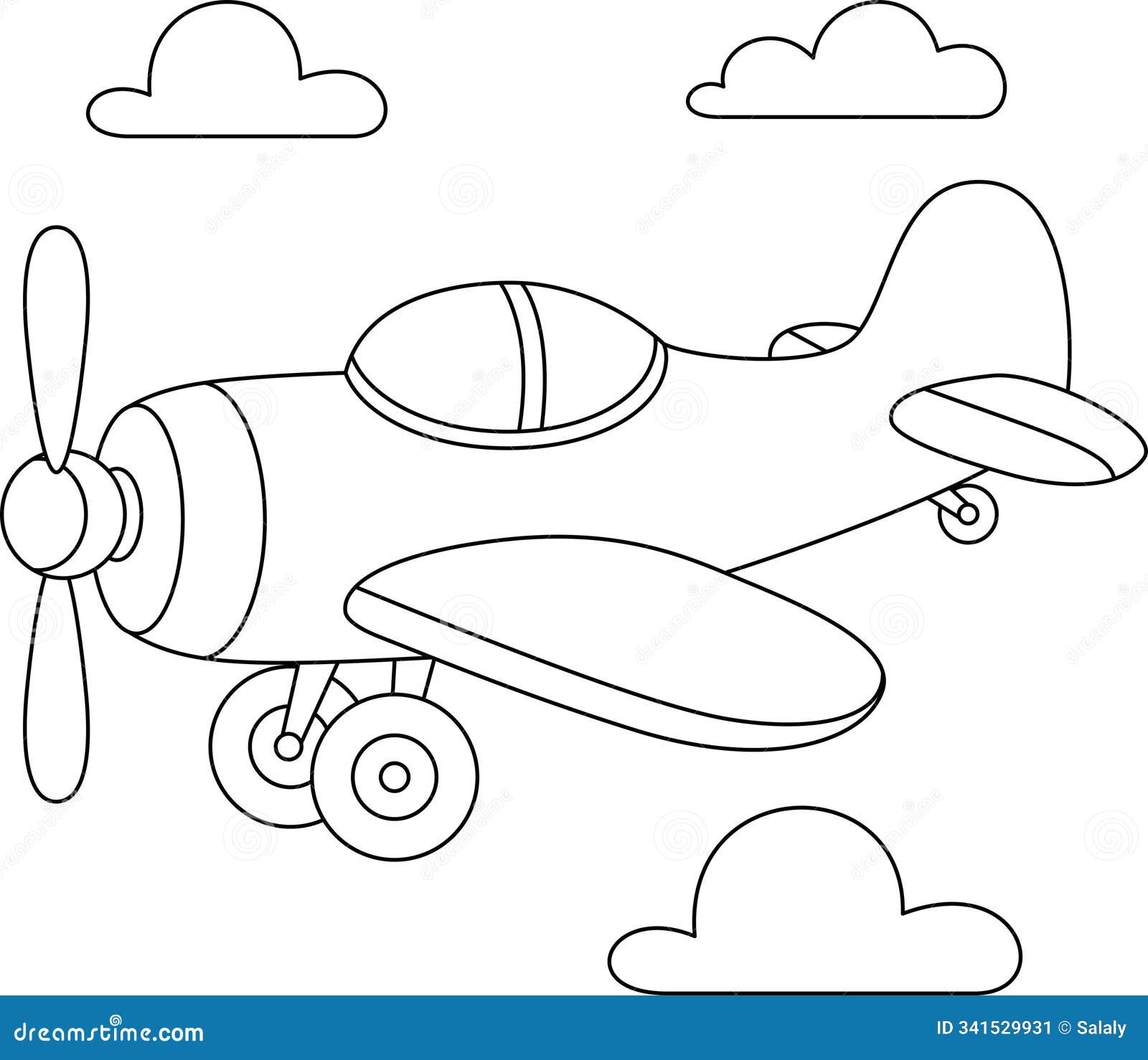 Propeller Plane Cute and Funny Outline Coloring Page Stock Illustration ...