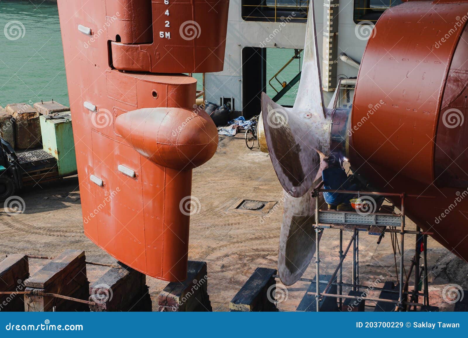 Propeller with Rudder in Floating Dock Yard Stock Image - Image of ...