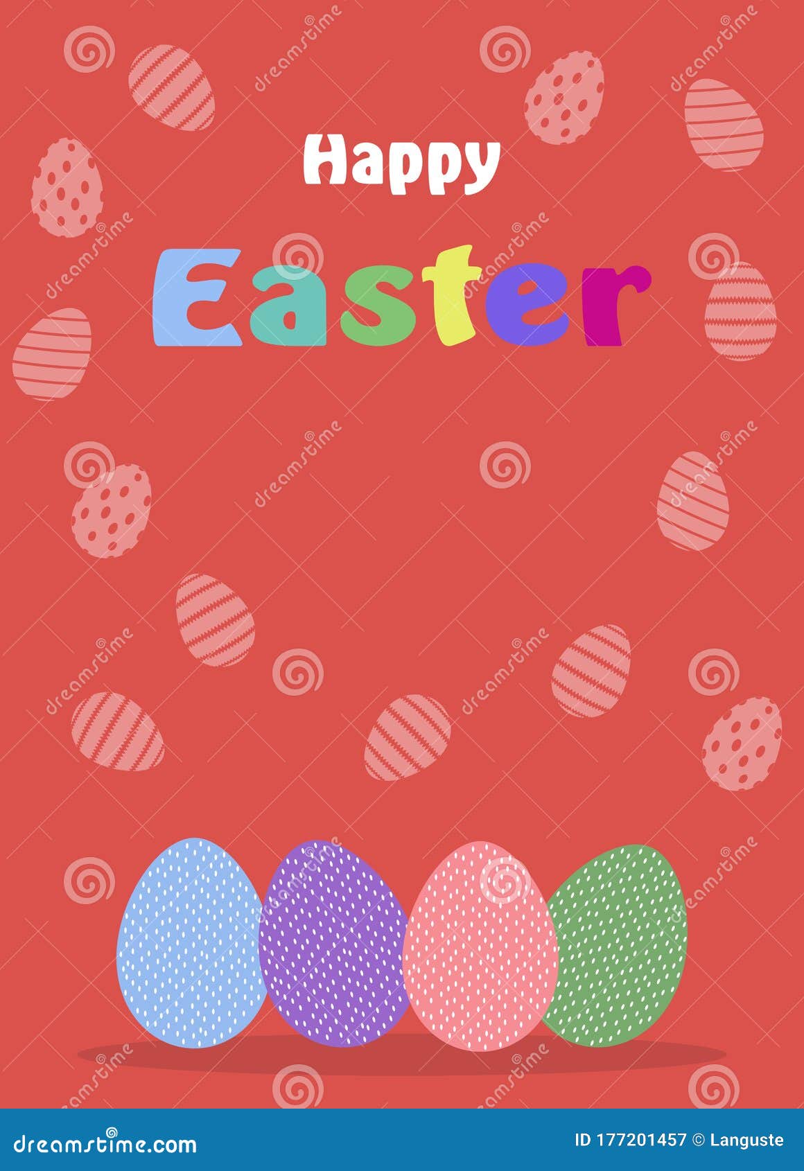 Happy Easter Egg Array with Greetings on Red Background. Stock Vector ...