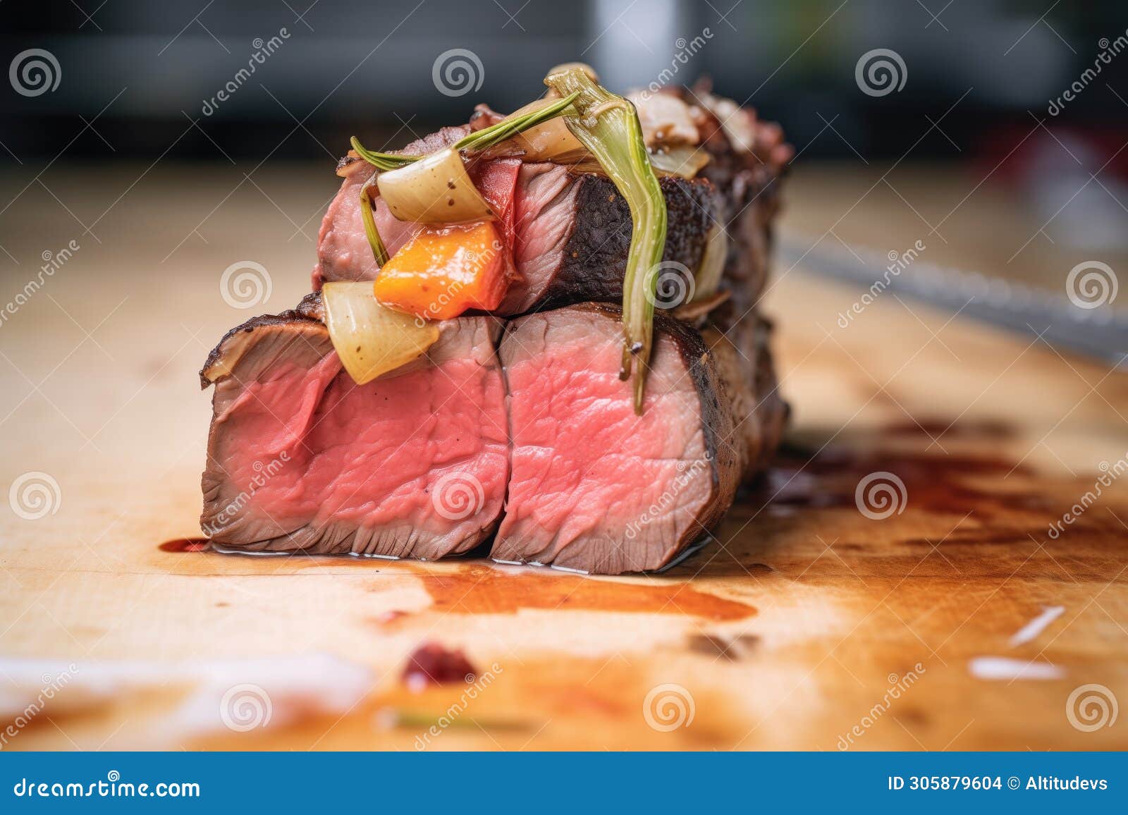 Properly Cooked Steak Cut Open To Show Safe Internal Color Stock Photo ...