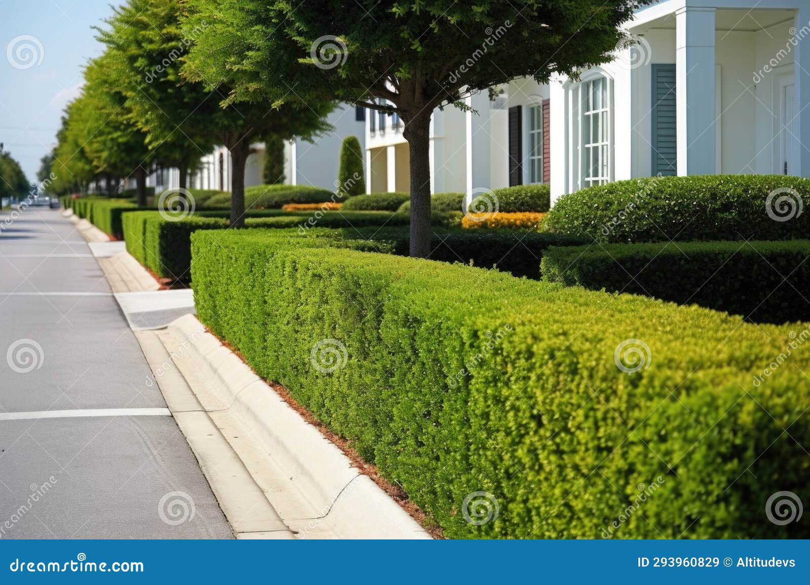 Properly Trimmed Hedges Along the Sidewalks Stock Image - Image of ...