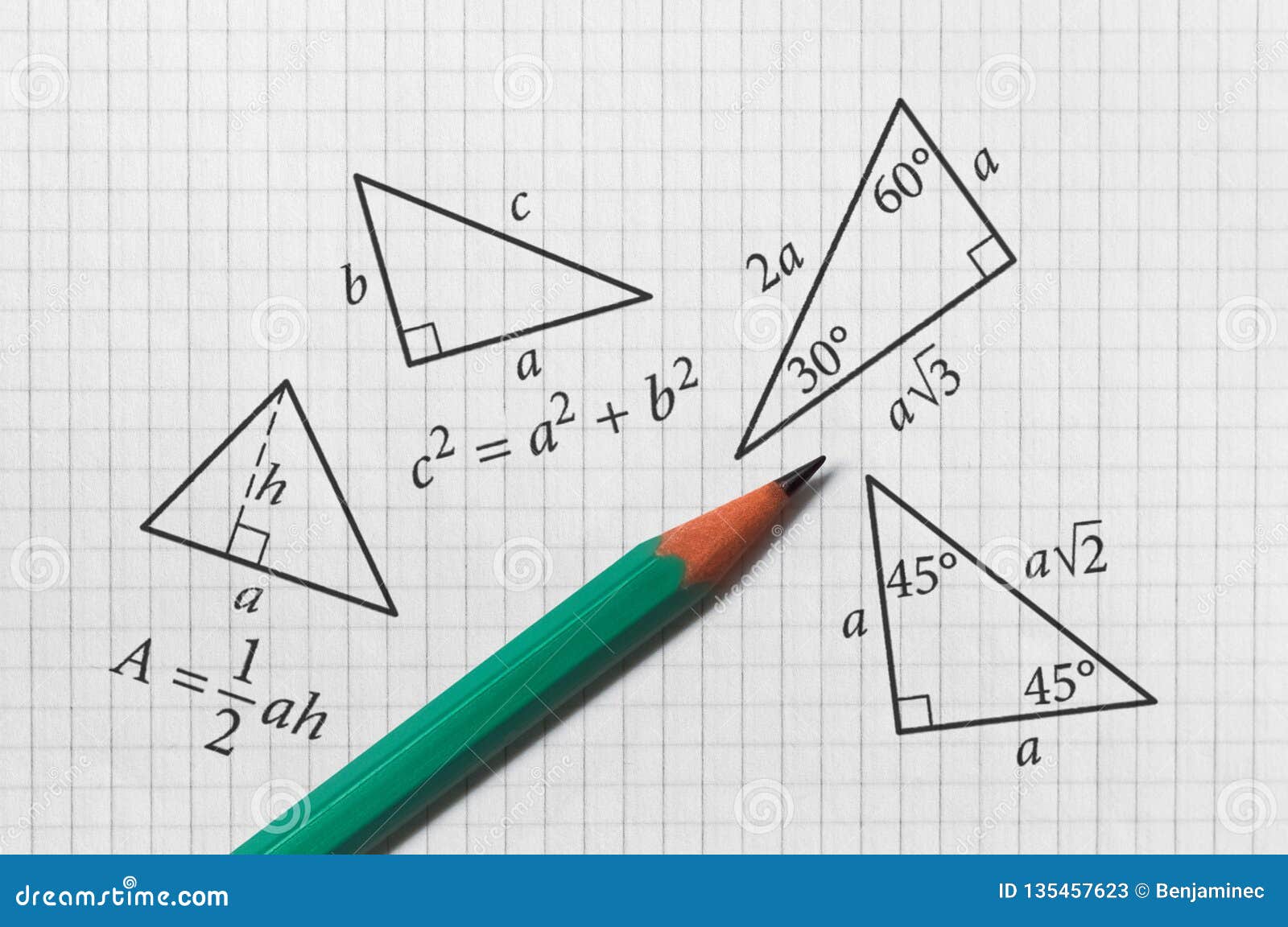 Properties of a triangle stock image. Image of education - 135457623