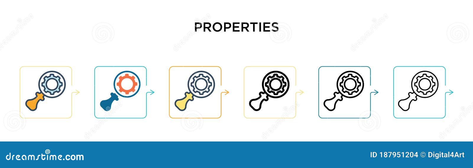 Properties Vector Icon in 6 Different Modern Styles. Black, Two Colored ...