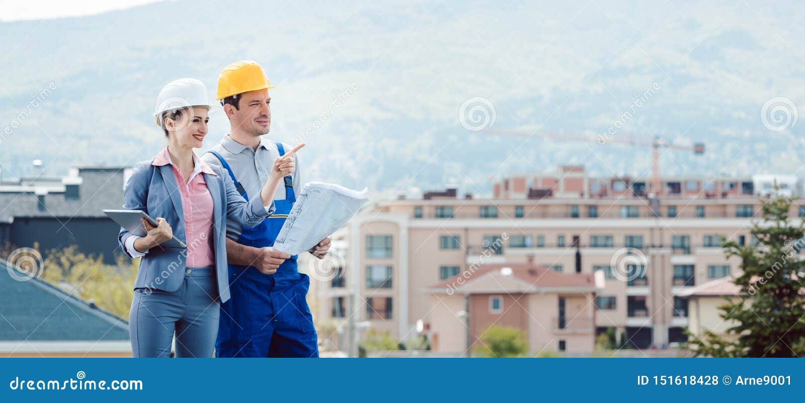 Property Developer and Construction Worker Creating Project Together ...