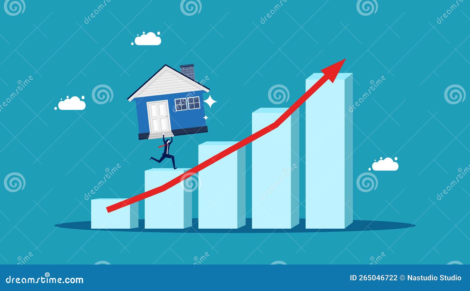 Property that Grows. Businessman Holding House on Growth Chart Stock ...