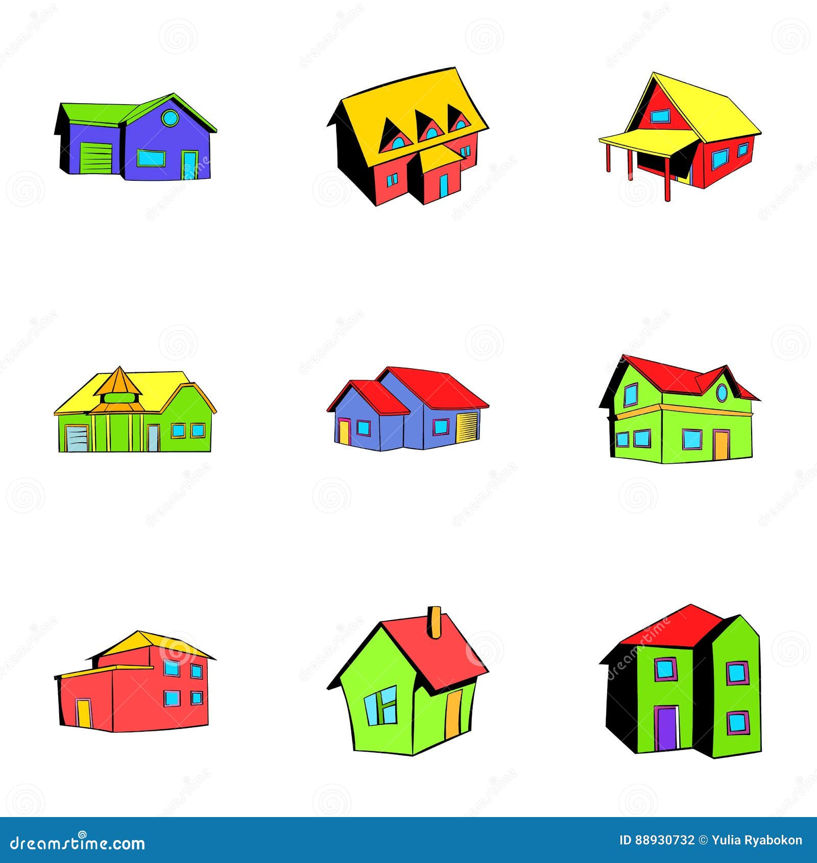 Property Icons Set, Cartoon Style Stock Vector - Illustration of ...