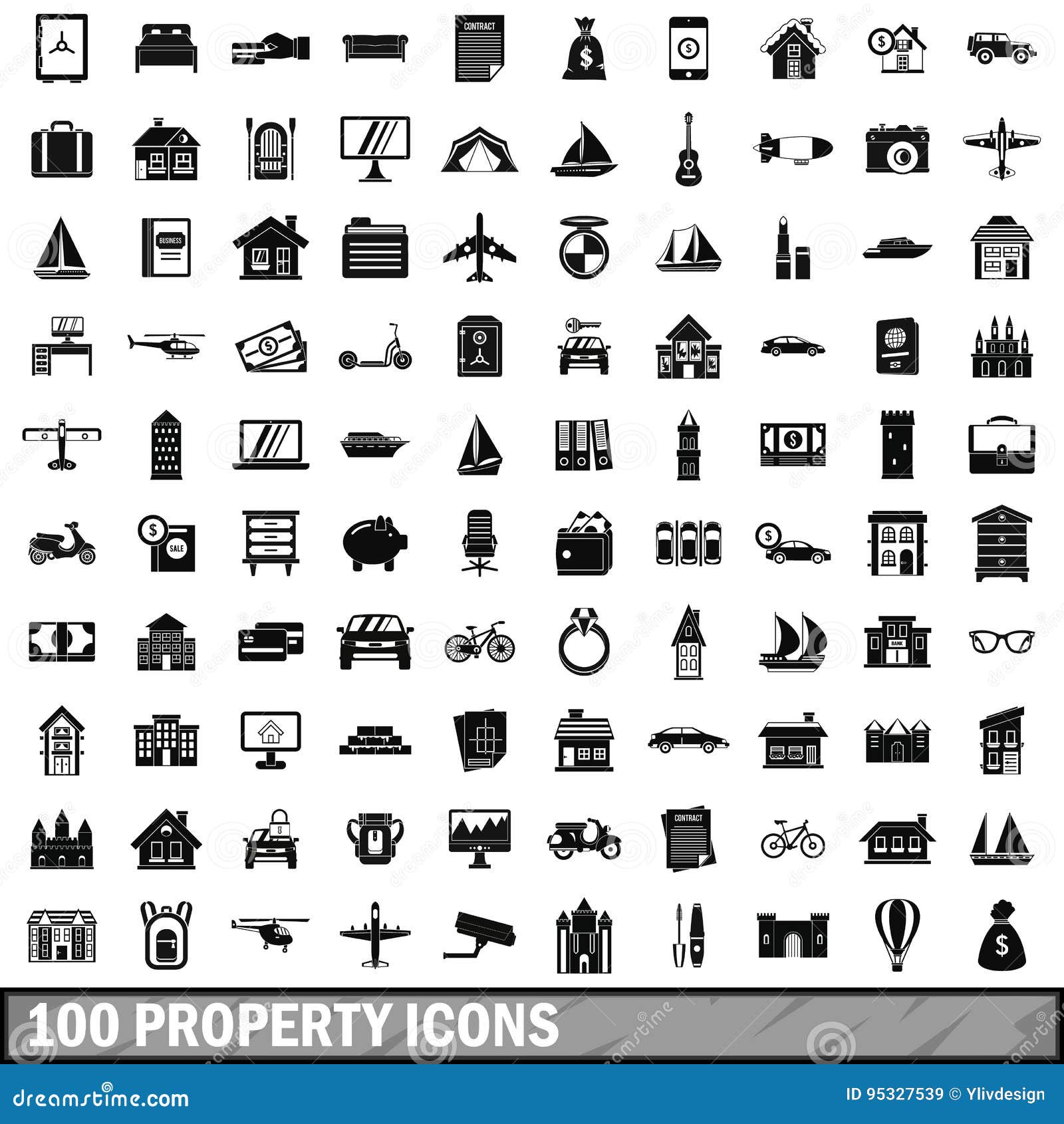 100 Property Icons Set, Simple Style Stock Vector - Illustration of ...