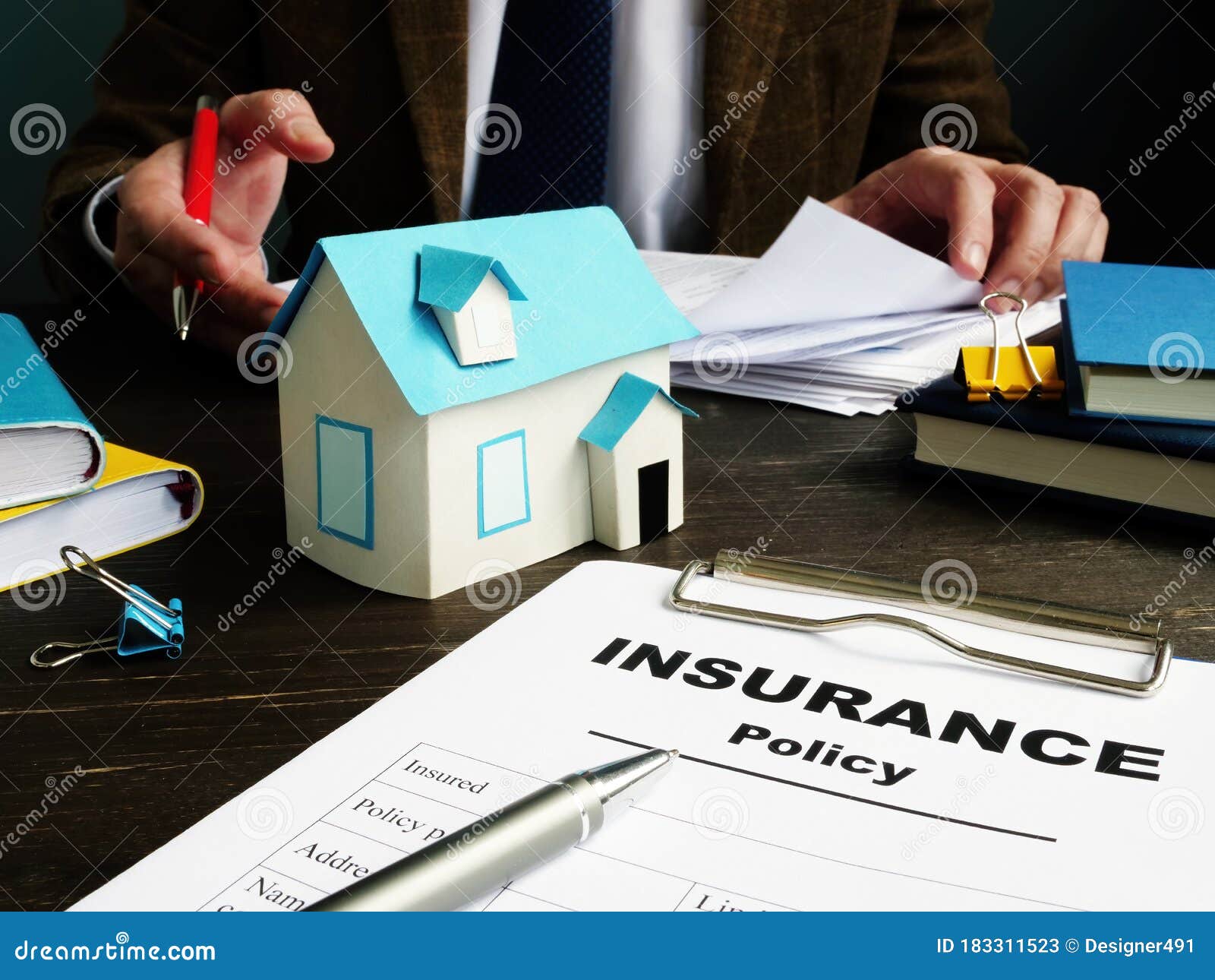 Property Insurance Policy with Small Home and Agent Stock Image - Image ...