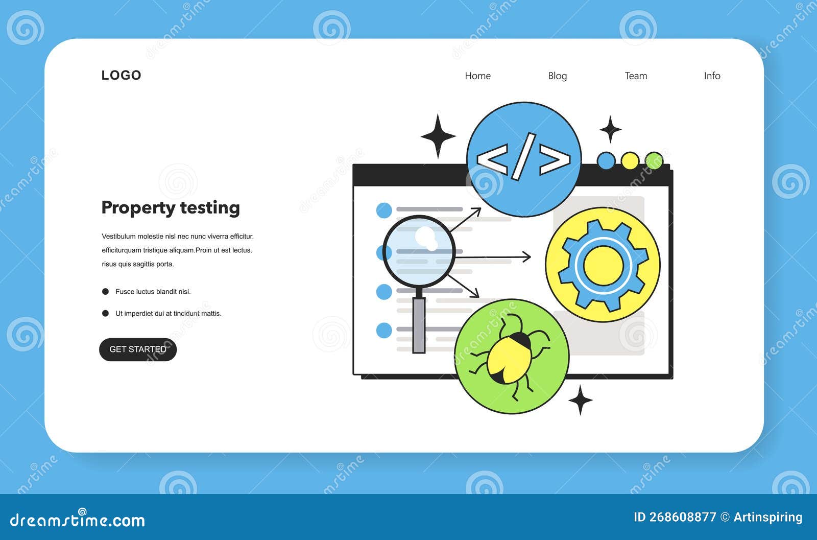 Property Testing Technique Web Banner Or Landing Page Software Testing