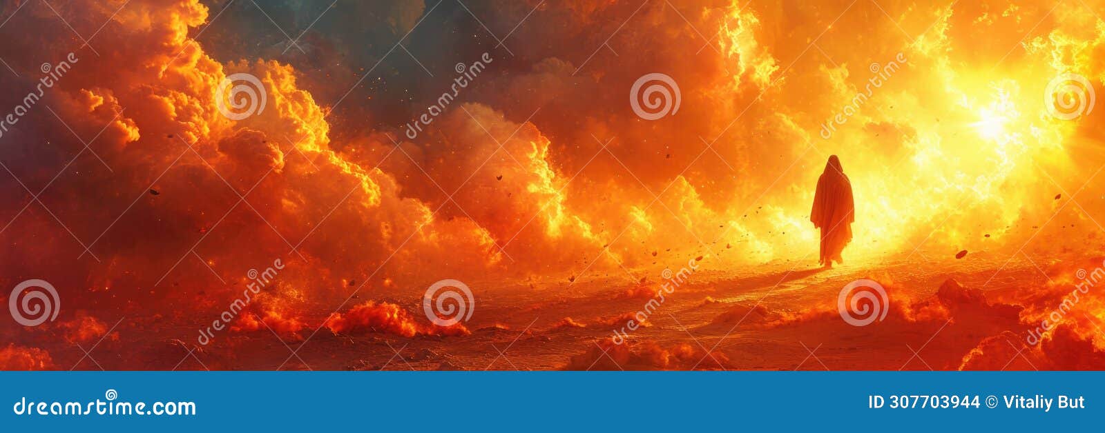 Prophet Moses Standing before a Massive Fire in the Desert. Generative ...