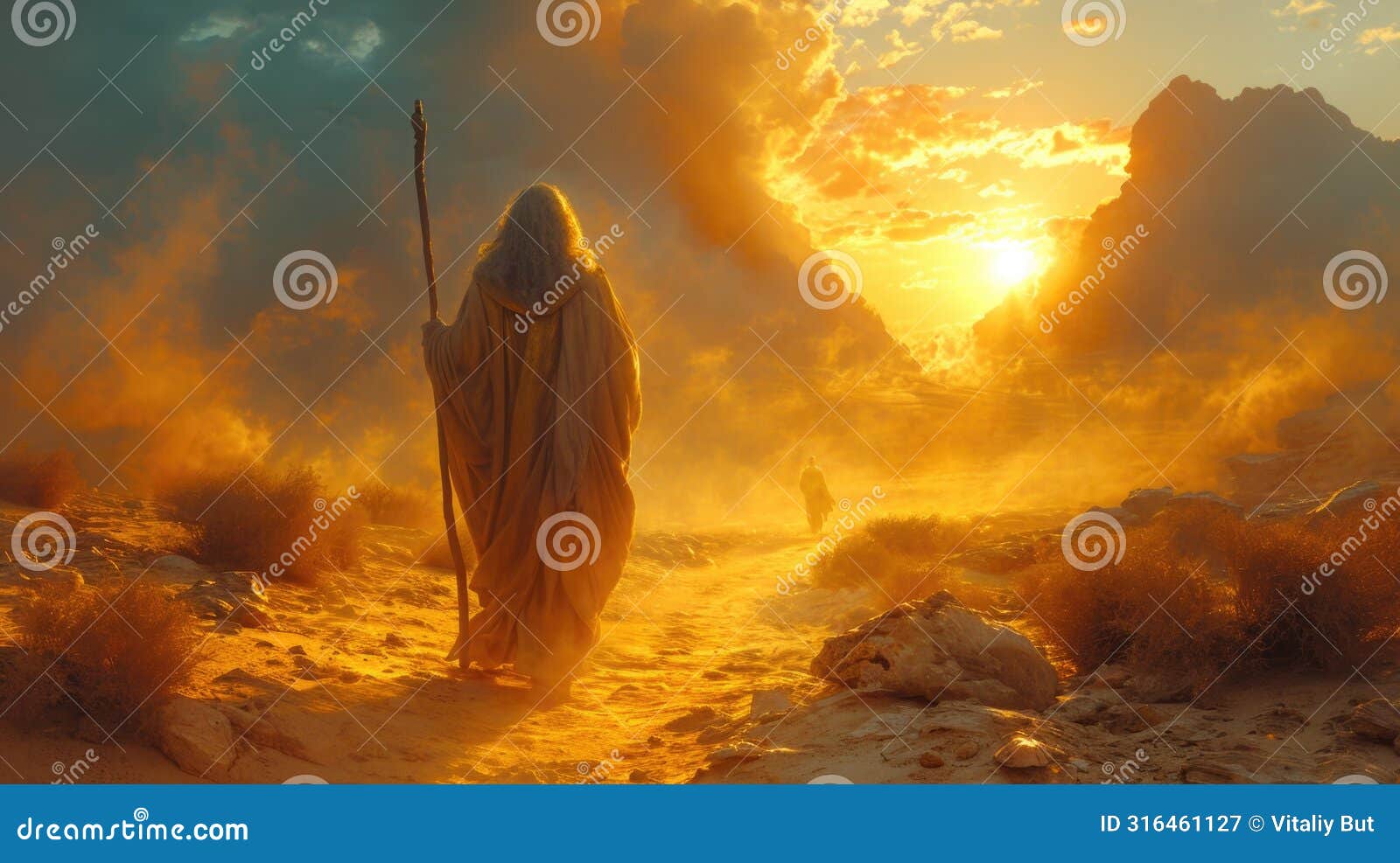 Prophet Moses Walking with Staff in Desert. Generative AI. Stock Image ...