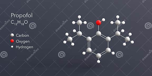Propofol Molecule 3d Rendering, Flat Molecular Structure with Chemical ...