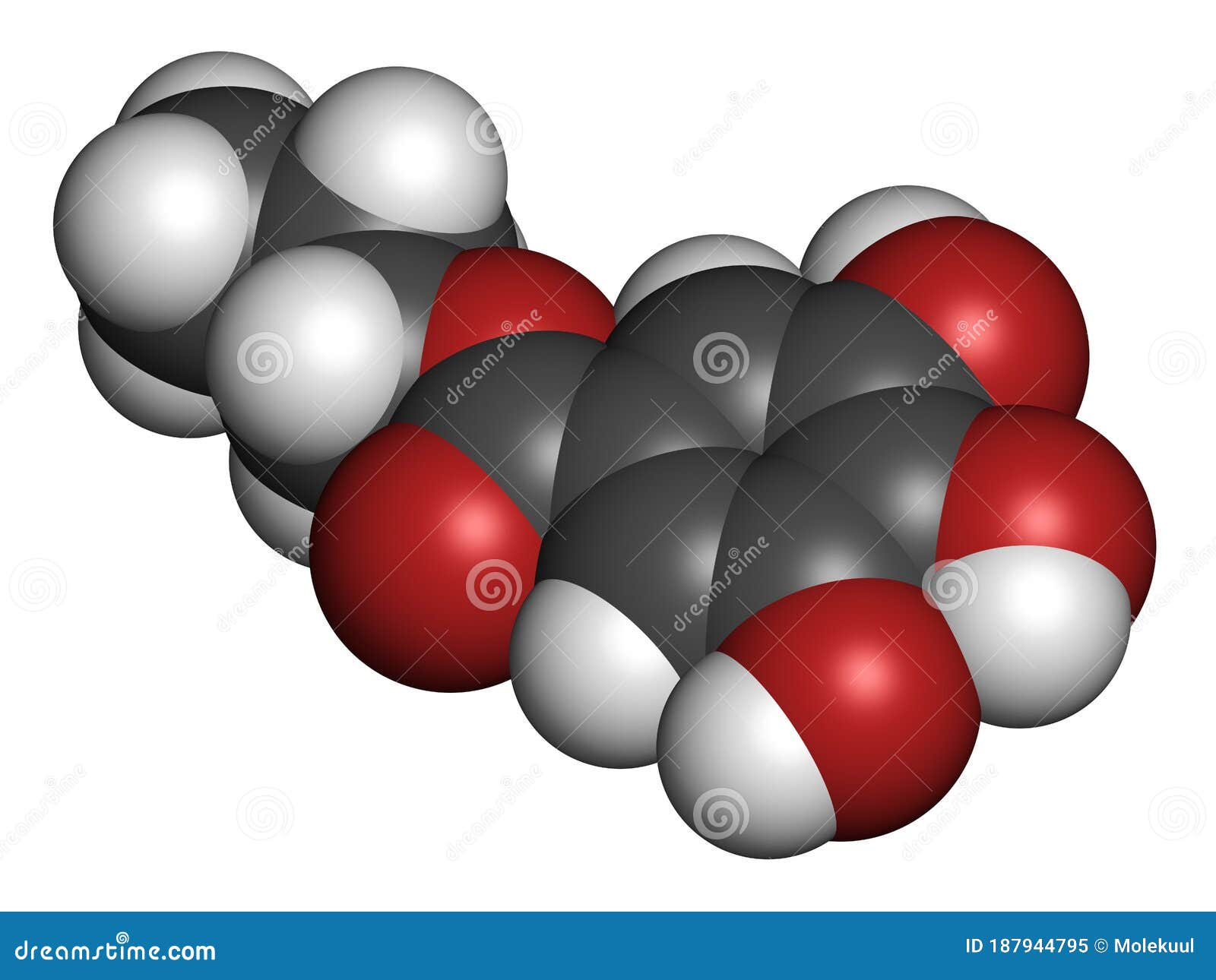 Propyl Gallate Antioxidant Food Additive Molecule. 3D Rendering. Atoms ...