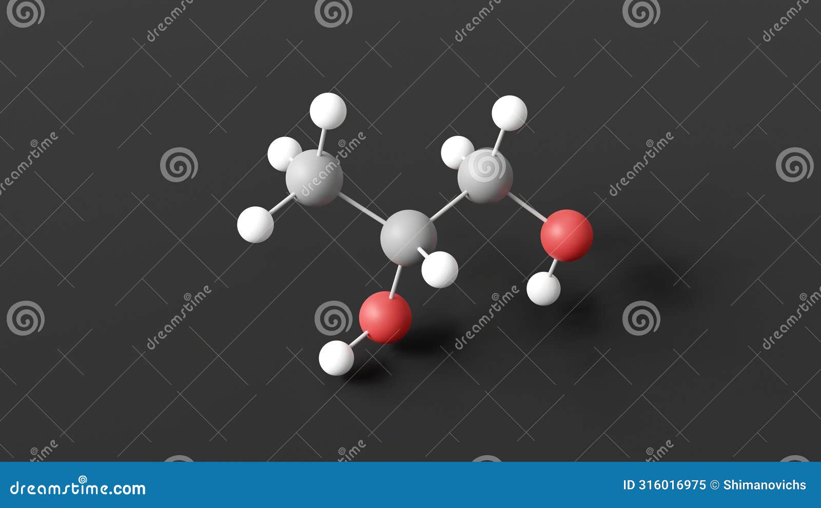 Propylene Glycol Molecule 3d Rendering, Flat Molecular Structure With ...