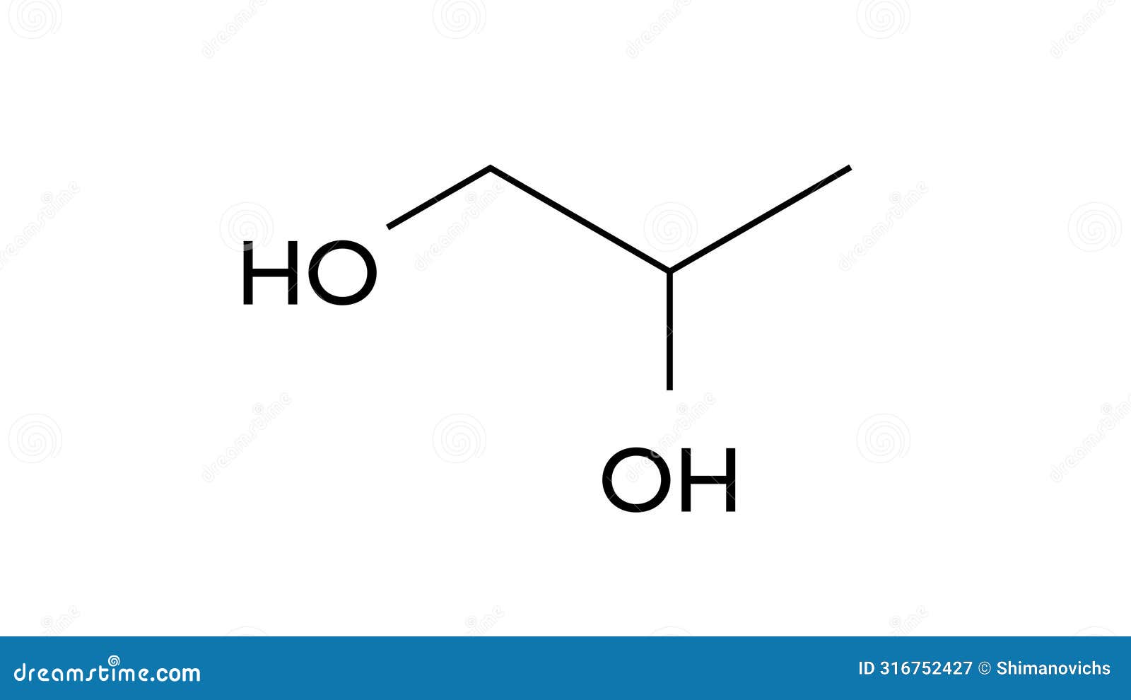 Propylene Glycol Molecule, Structural Chemical Formula, Ball-and-stick ...