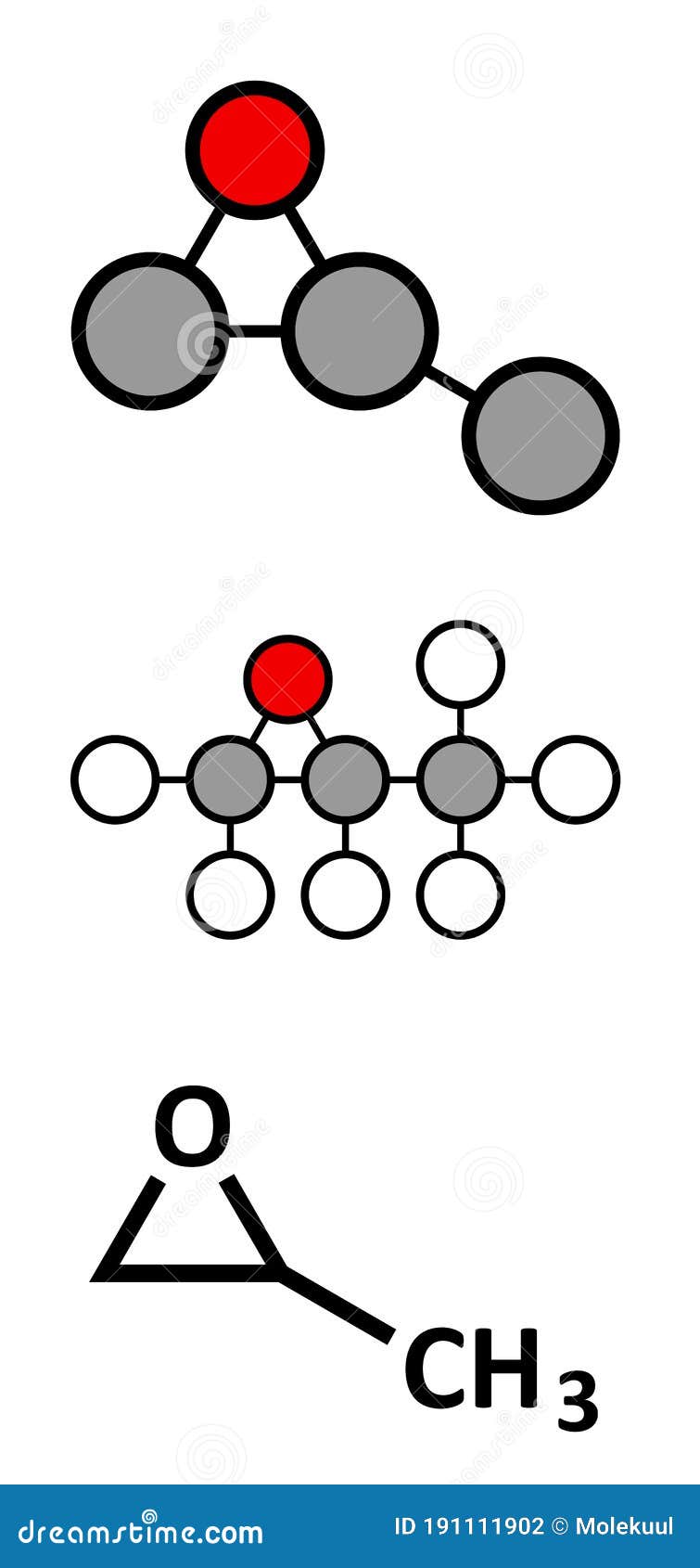 Propylene Oxide Molecule. Structural Chemical Formula, Molecule Model ...
