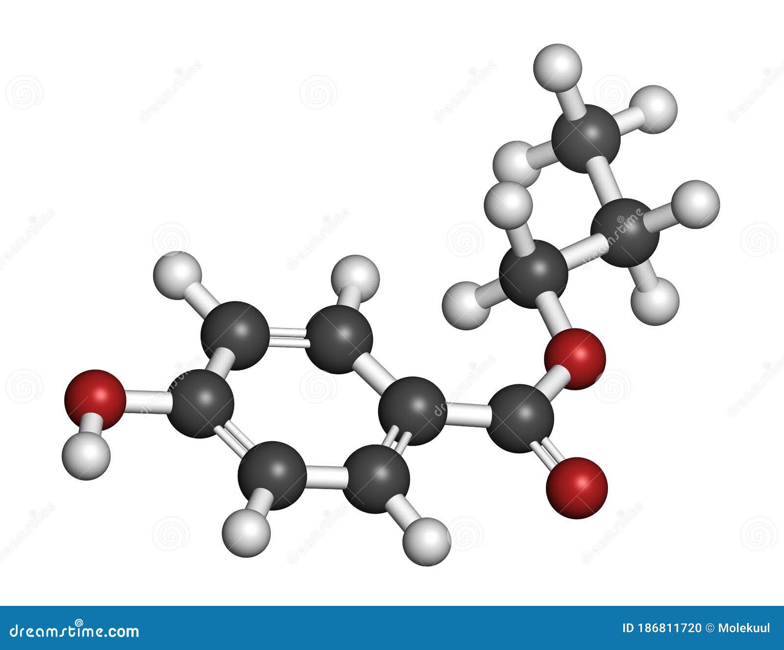 Propylparaben Preservative Molecule (paraben Class). Atoms are ...
