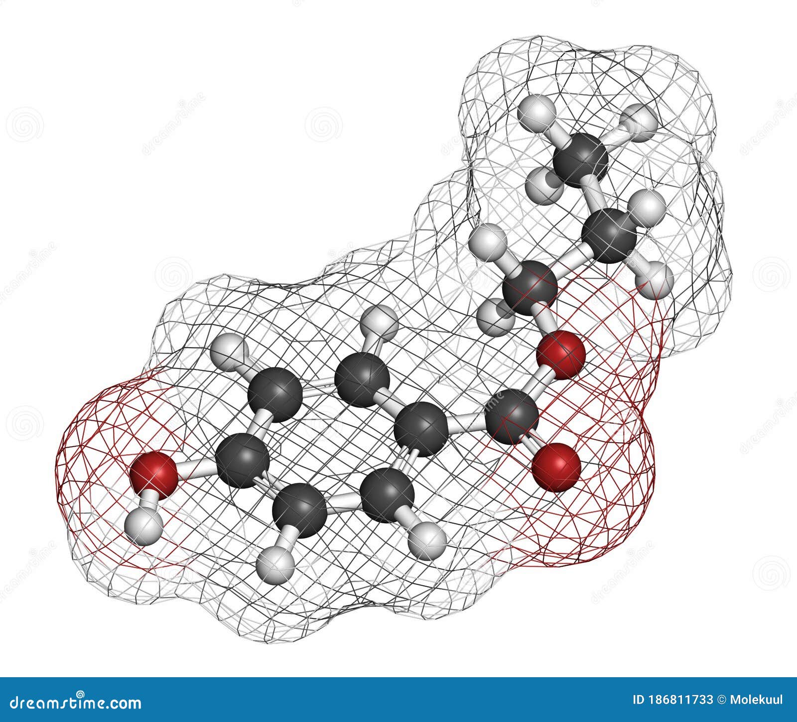 Propylparaben Preservative Molecule (paraben Class). Atoms are ...