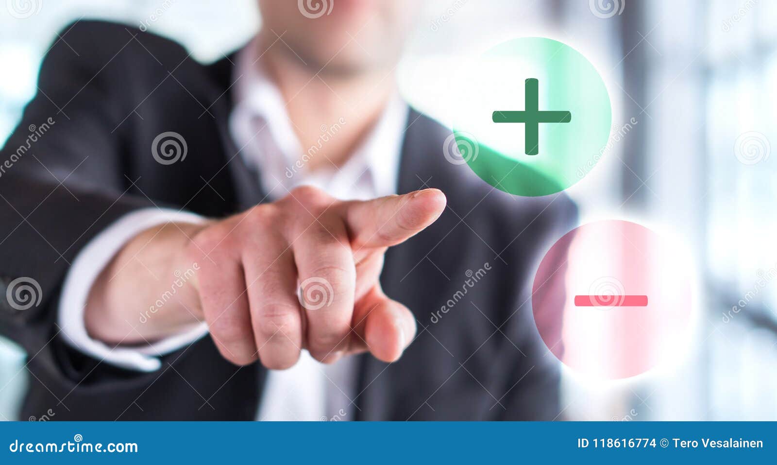 Pros and Cons Concept. Business Man Touching Plus or Minus. Stock Photo ... Pros and Cons Concept. Business Man Touching Plus or Minus. Stock Photo ...