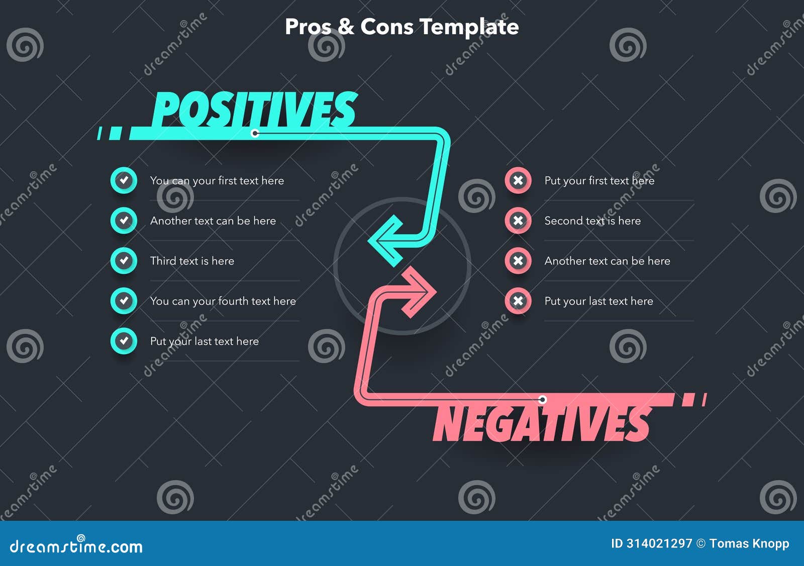 Pros and Cons Diagram with Place for Your Content - Dark Version Stock ...