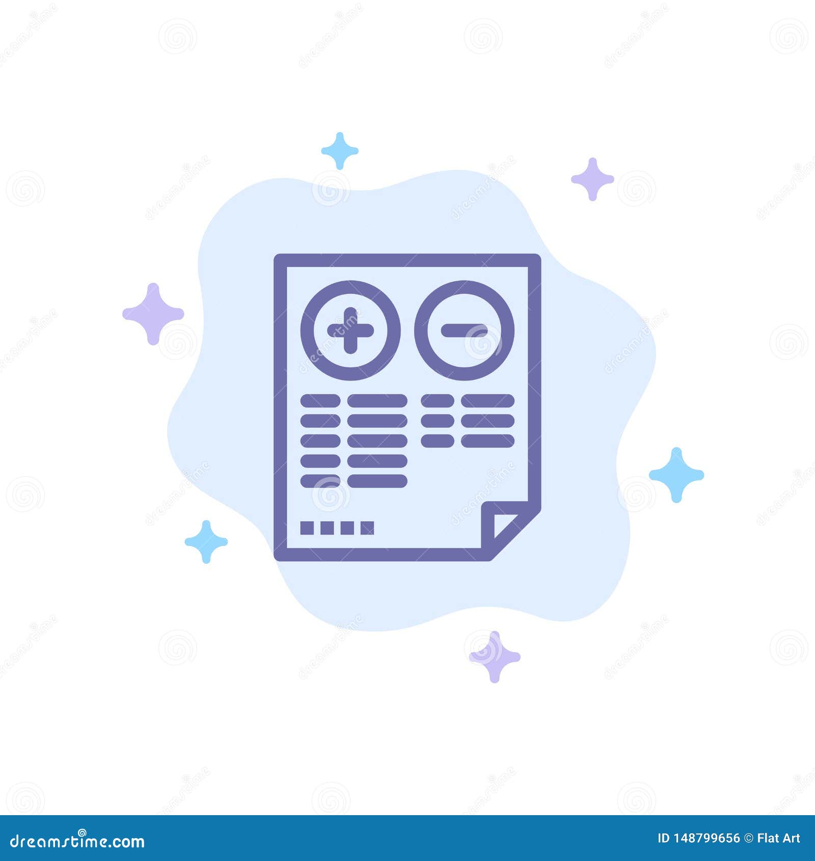 Pros, Cons, Document, Plus, Minus Blue Icon on Abstract Cloud ...