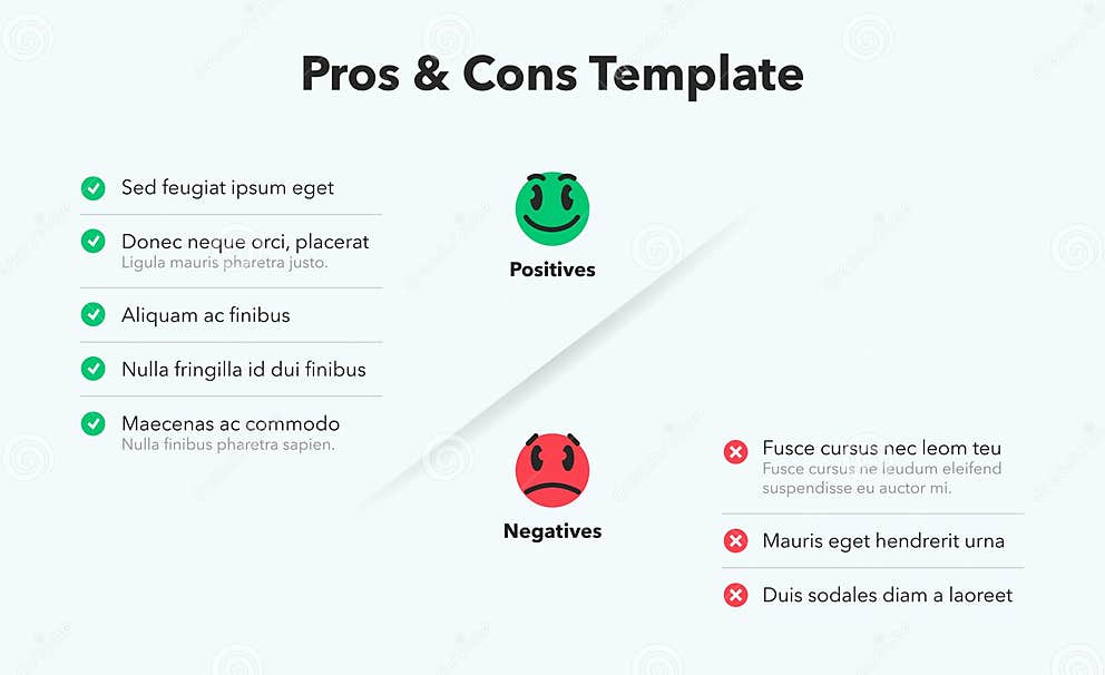 Simple Infographic for Pros and Cons with Funny Emoji Symbols. Stock ...