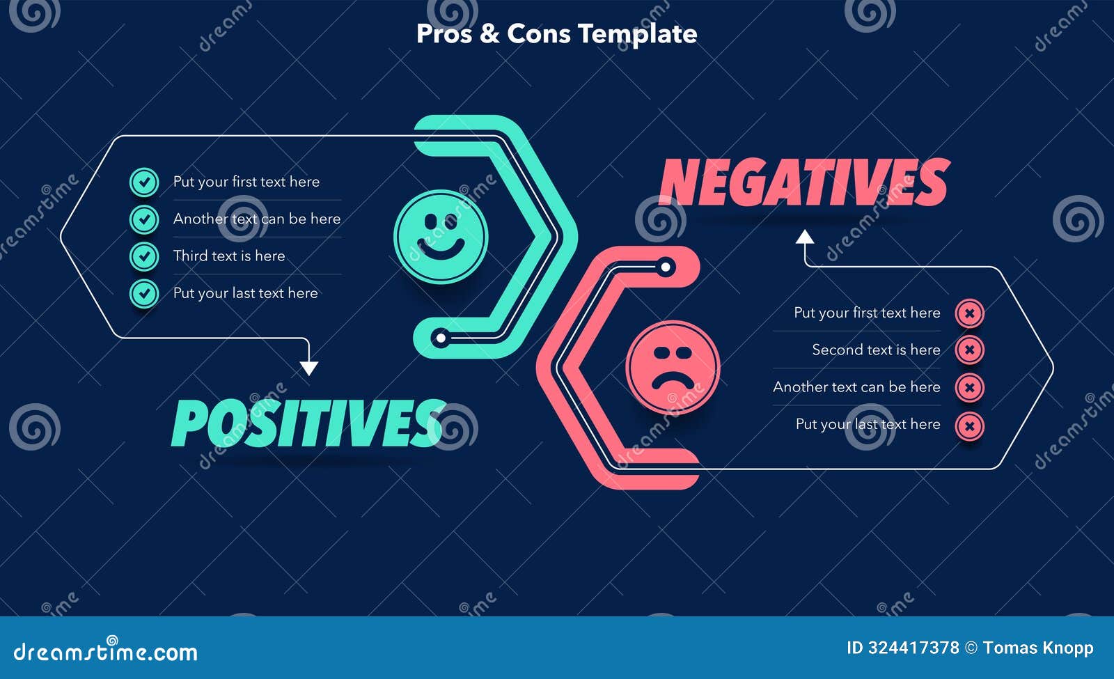 Pros and Cons Diagram with Place for Your Content - Dark Version Stock ...